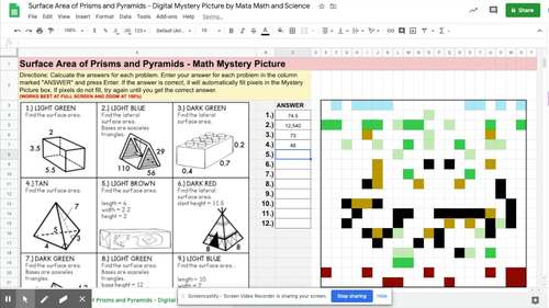 Surface Area of Prisms and Pyramids: Math Mystery Picture | TPT