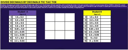 Dividing Decimals Digital and Print Tic Tac Toe Game by Abaco Education ...