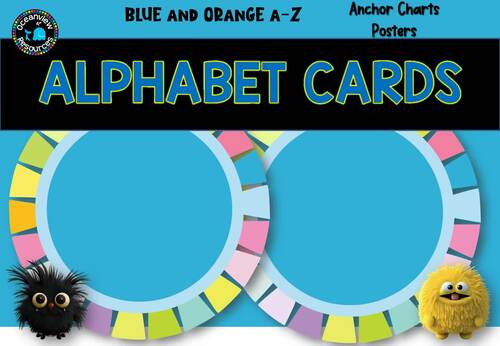ALPHABET CARDS- ORANGE AND BLUE RAINBOW Design- Upper and lower case