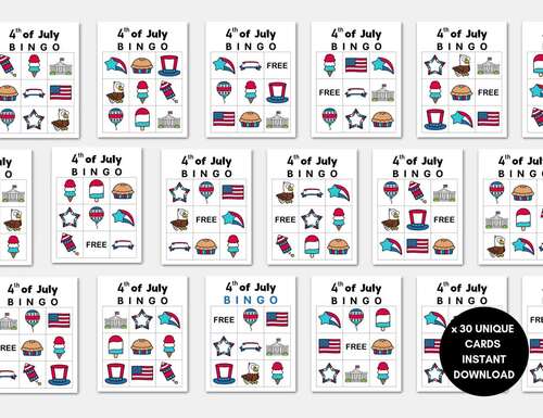 4th of July Bingo Patriotic Game Activity by Aprilmakesprintable