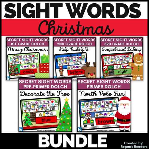 Christmas Sight Words Mystery Words Bundle for Boom Learning - Dolch Words