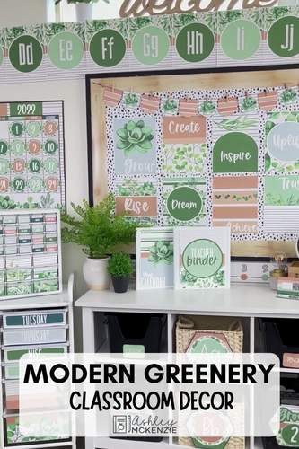 Modern Greenery Classroom Decor Bundle | Editable Calm Colors Decor