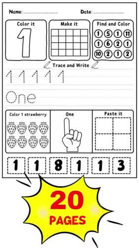 Kindergarten Number of the Day Daily Math Worksheets Counting & Tracing ...