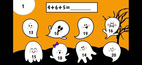 Halloween Adding Three or More Numbers Online Math Game and Recording Sheet
