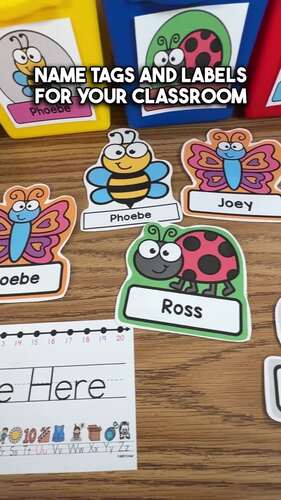 Bugs & Insects Spring Name Tags Labels Editable, Desk Name Tag Kindergarten
