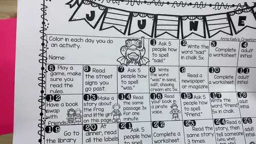 Summer Reading Log Activities Calendar & Sight Word, Phonics Practice ...
