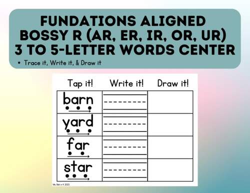 Fundations Aligned Bossy R Words Center (Tap it, Write it, Draw it)