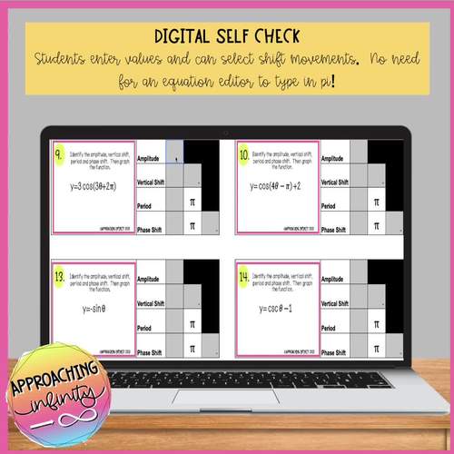 Graphing Trigonometric Functions Task Cards with Digital Self Check Version