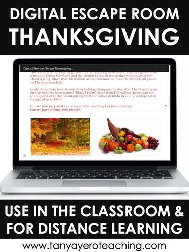 Thanksgiving Digital Escape Room Math Game by Tanya Yero Teaching