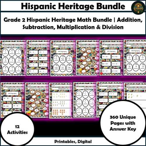 Grade 2 Hispanic Month Math Bundle Addition Subtraction Multiplication ...
