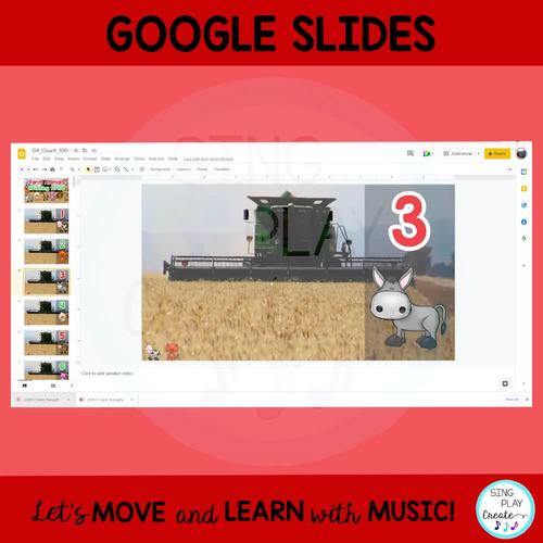 Farm Animals Math Count to 100 Activities: 1-100 Google Slides, Video