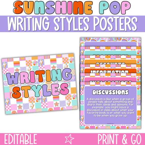 Editable Writing Styles Posters, English Posters / ELA / Retro ...