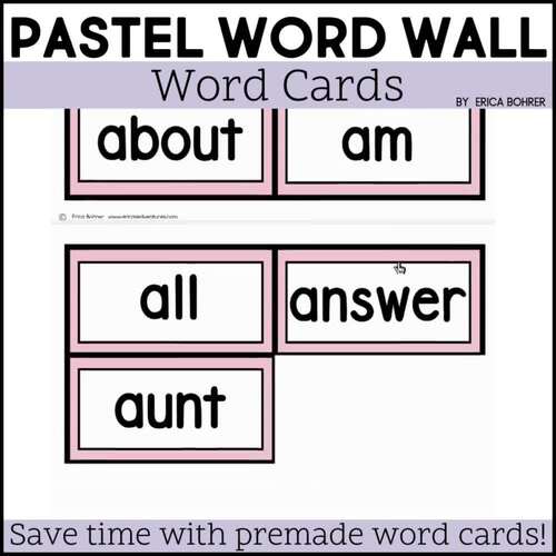 Pastel Word Wall Word Cards by Erica Bohrer | TPT