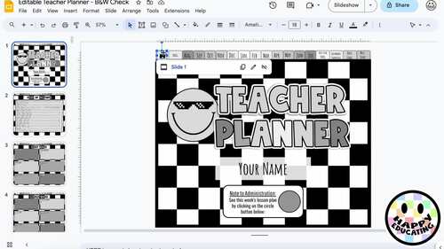 Digital Teacher Planner - EDITABLE - B&W Checkered by Happy Educating