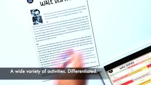 Walt Disney Biography Set - Reading Passage, Differentiated Activities ...