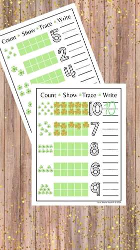 St Patrick's Day Math Ten Frame Beginning Number Recognition Tracing ...