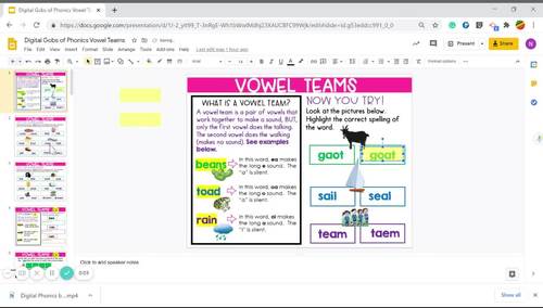 Digital Spelling and PHONICS Vowel Teams Distance Learning Google Classroom