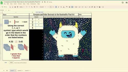 Google Sheets Pixel Art Compare and Order Decimals to the Hundredths ...