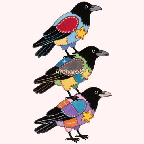 Quilted Crow Clipart Set – 13 Handmade-Inspired Folk Art Crow Graphics,