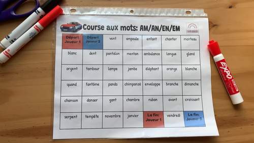 French Reading Game - Course aux mots - Blended sounds - Partner Game