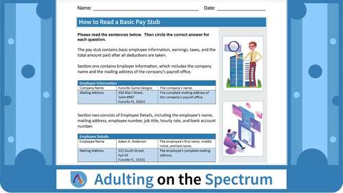 Personal Finance Special Education Life Skills Activity for Reading a ...