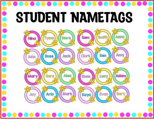 Spring Student Nametags, Flower Name Cards, Floral Name Plates, Cubby Tags