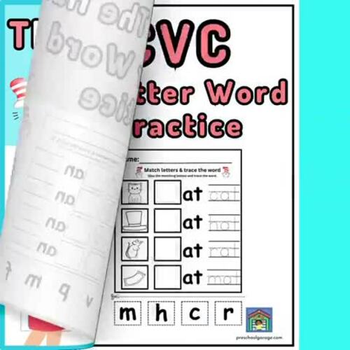 The Cat In The Hat CVC 3 letter word practice worksheets by Preschool ...