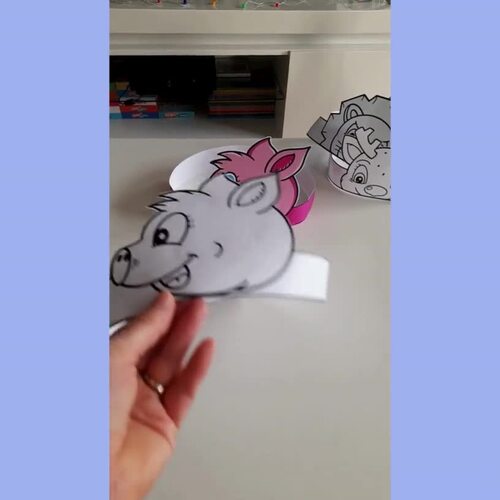 Pig paper crown printable, Happy pig headband, Pig paper hats B&W and color