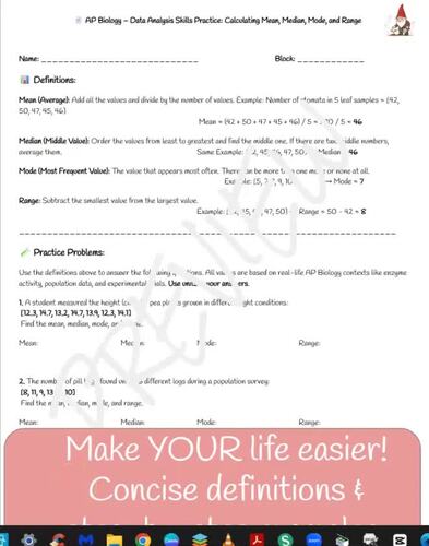 AP Biology Skills Practice: Calculating Mean, Median, Mode, and Range