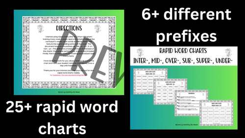 Rapid Word Charts for Fluency; prefixes: inter-/mid-/over-/sub-/super ...
