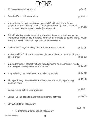 AAC Core Vocabulary Thematic Activities for Spring Speech Therapy