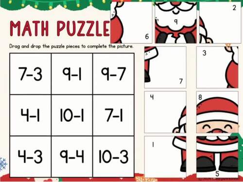 Christmas Addition & Subtraction Within 10 – Drag and Drop Math Puzzle