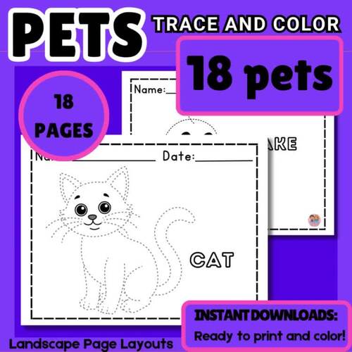 Pets TRACING Coloring Pages Preschool | Kindergarten | First Grade