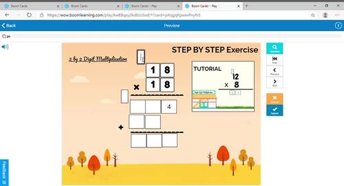 2 Digit by 2 Digit Multiplication Boom Cards Fall Thanksgiving Theme