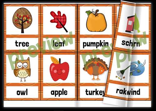 FALL Vocabulary Word Wall + Write the Room Worksheets by Fishyrobb