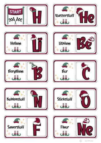 German: Domino der Elementsymbole Chemie Weihnachten | Chemistry christmas