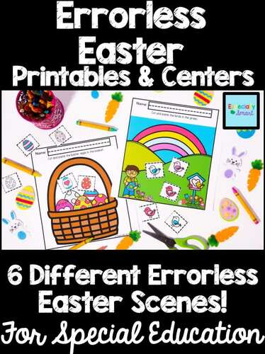 Errorless Learning Easter Cut & Paste No Prep Worksheets & Centers