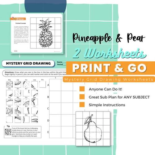 HIGH SCHOOL SUB PLAN/WORKSHEET: Mystery Scramble Grid Drawing One-Day ...