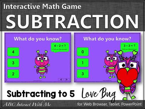 Subtraction within 5 Interactive Math Game {Love Bug} by ABC Interact ...