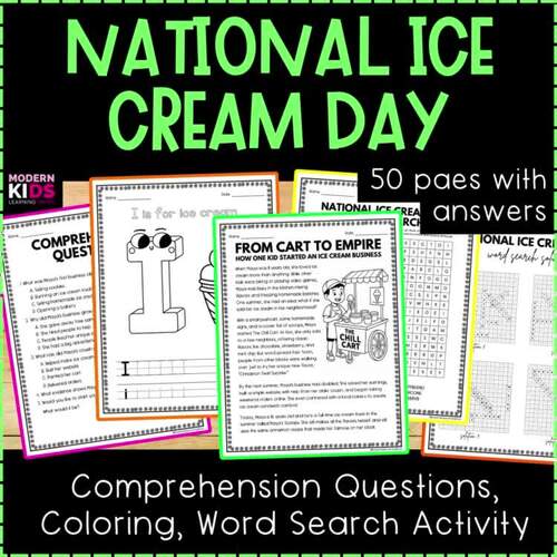 National Ice Cream Day - Comprehension Questions, Coloring, Word Search ...