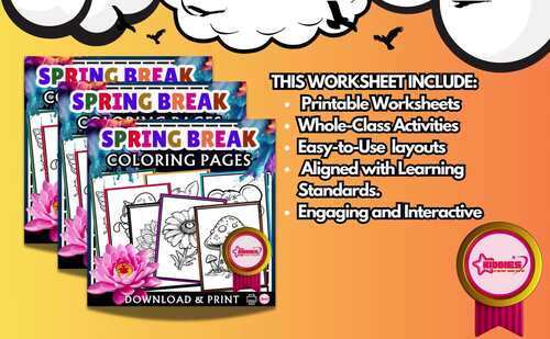Spring Break Coloring Pages Activities 1st,2nd,3rd,4th,5th,6th Grade