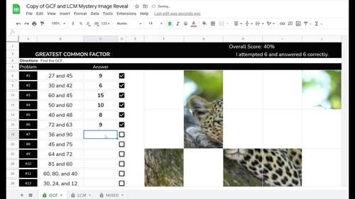 Google Sheets Digital Resource Math GCF and LCM 3 Levels MYSTERY IMAGE ...