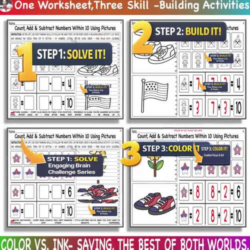 Spring 4-Digit Mix Add Sub No Regrouping Grade 3-5 Cut Paste Color ...