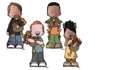 Kidlettes with turkeys clip art digi stamp Mini by Melonheadz Clipart