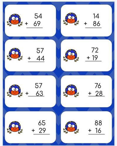 2 Digit plus 2 Digit Addition (carrying) BINGO Activity - Elementary Math
