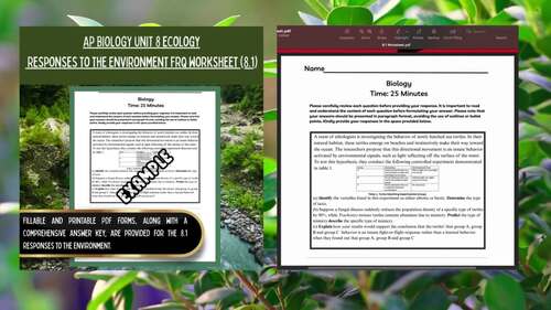 AP Biology UNIT 8 Ecology 8.1 Responses to the Environment FRQ Worksheet