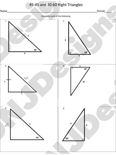 45-45 and 30-60 Right Triangles Printable/Handout/Worksheet | TPT