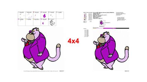 Dapper purple fat cat cartoon character embroidery designs - Instant ...