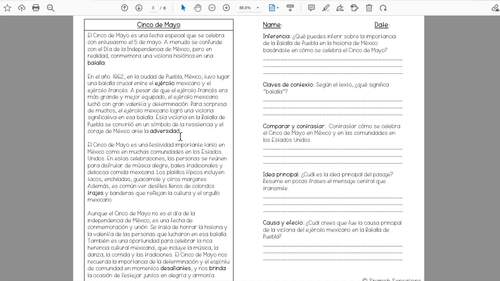 Spanish May Reading Comprehension Passages 3rd-4th Grade Comprensión ...
