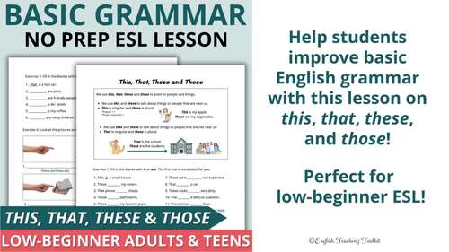 Low Beginner ESL Grammar Worksheets for Adult ESL - This, That, These ...